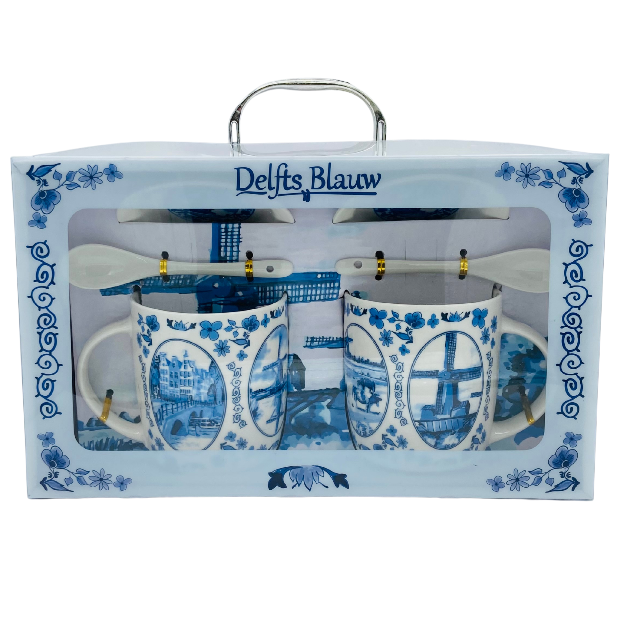 2 Mugs & Saucers Delft Blue – Gift Box – Dutch Groceries